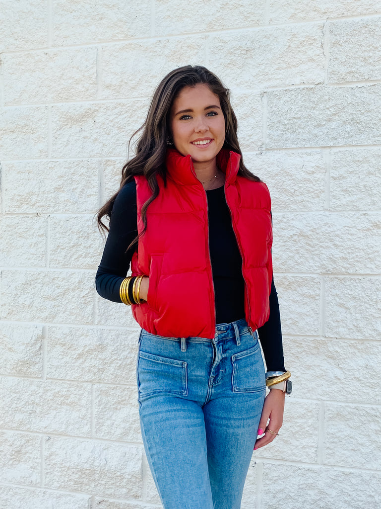 Cherry Bomb Faux Leather Puffer Vest - RED – Yes Doll Boutique LLC
